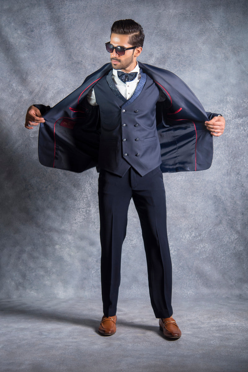 Navy Blue Shawl Collar Tuxedo in Terry Rayon– Lagan