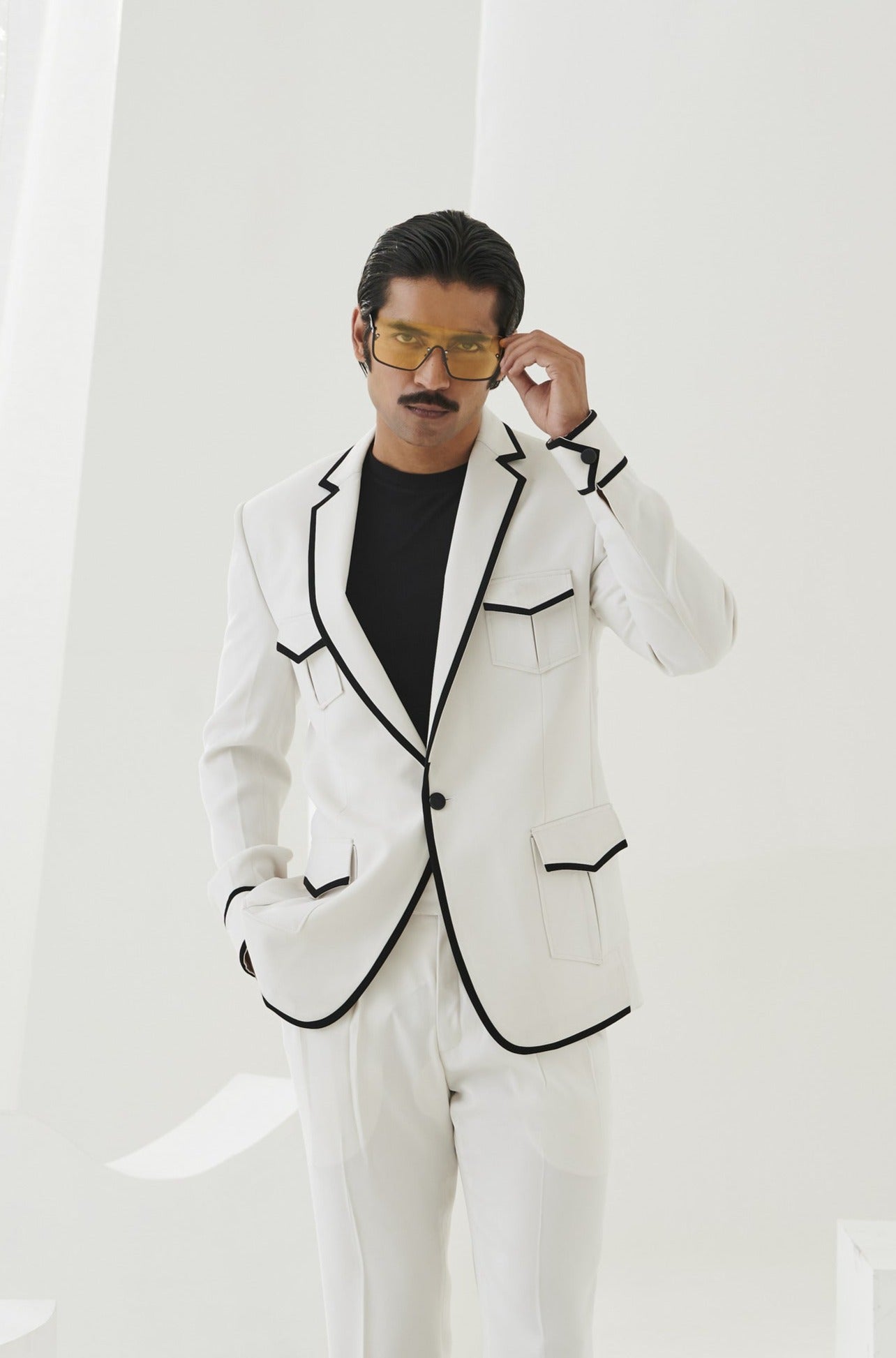 Buy White Two-Piece Tuxedo Suit with Black Piping Detailing - Wedding ...