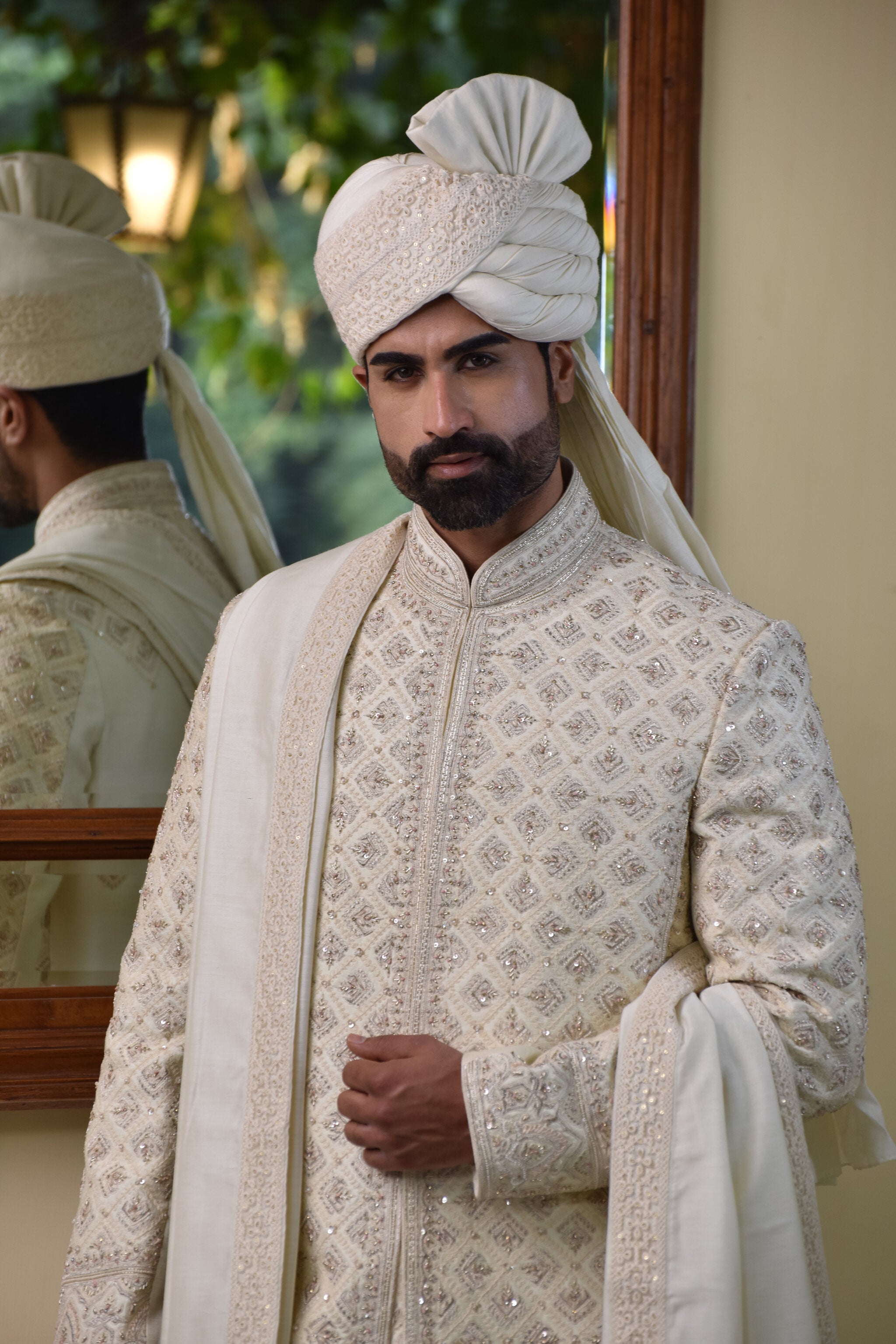 Buy Trendy Ivory Zardosi Embroidered Silk Sherwani for Men Online-Lagan ...